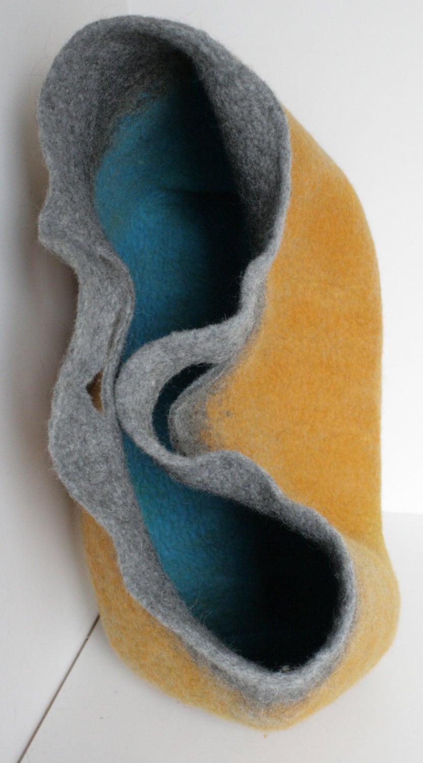 Felt Bag Large Oversized Blue Yellow Ombre Art - Wool Cocoon Home